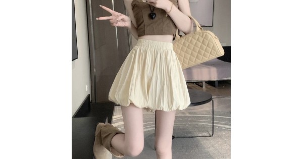 Reisshop-High waist puffy shorts
